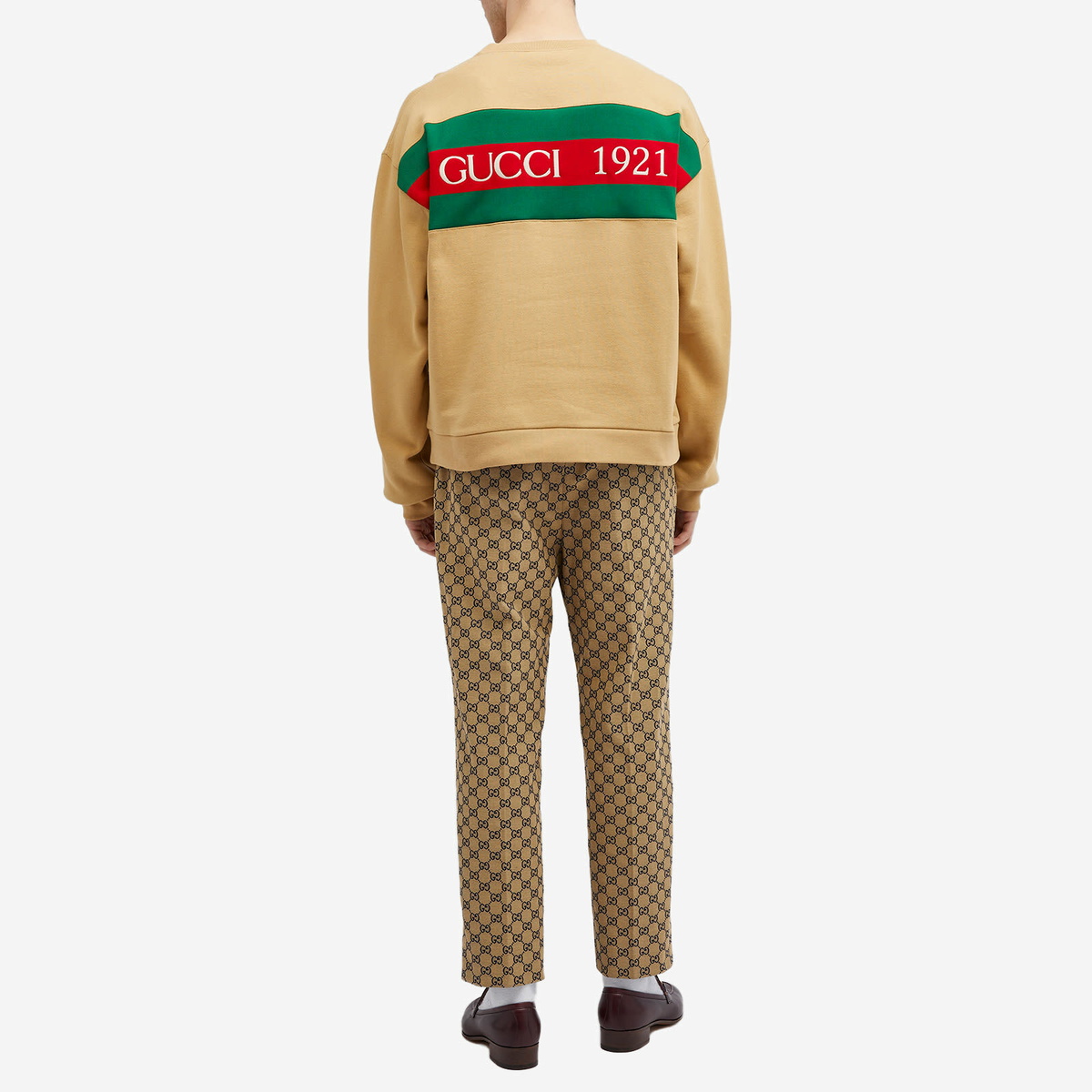 Gucci Men's Tape Crew Neck Sweat in Camel Mix Gucci