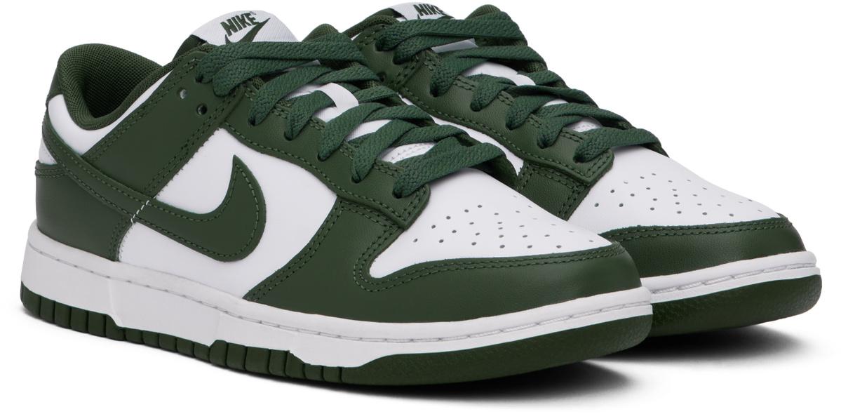 Nike White & Green Dunk Low Retro Sneakers Nike