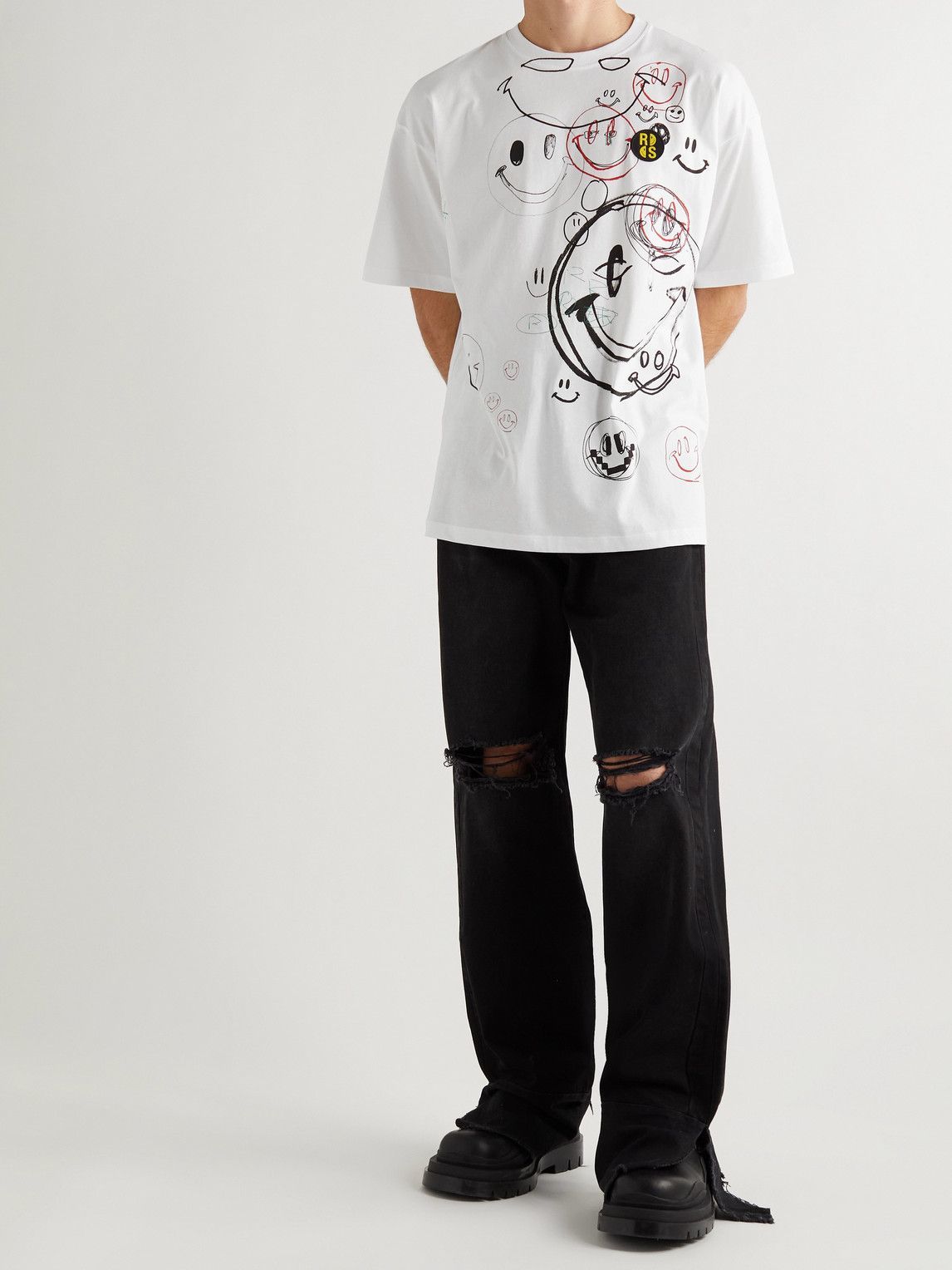 Raf Simons - Smiley Logo-Appliquéd Printed Cotton-Jersey T-Shirt ...