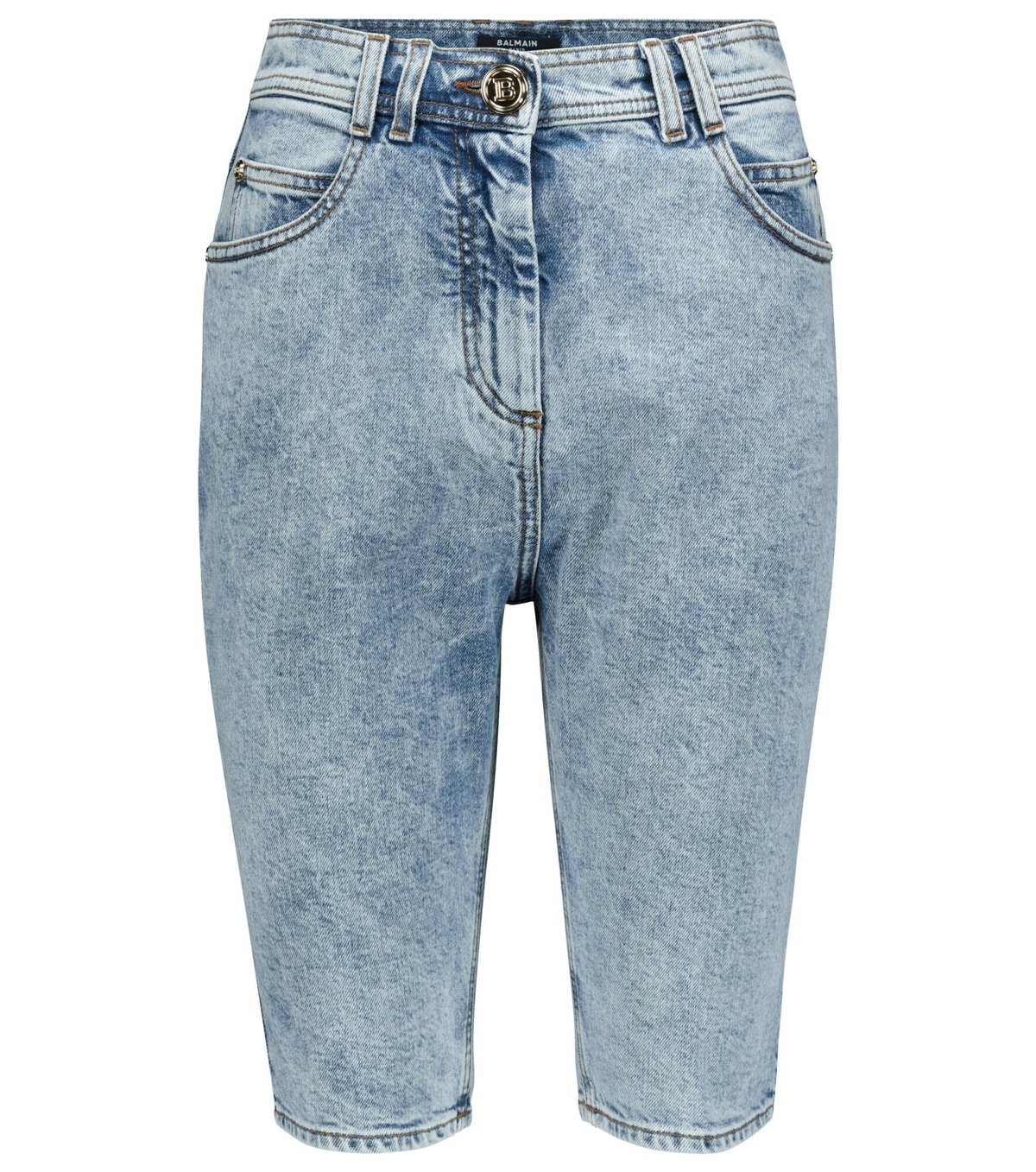 Balmain - High-rise denim biker shorts Balmain