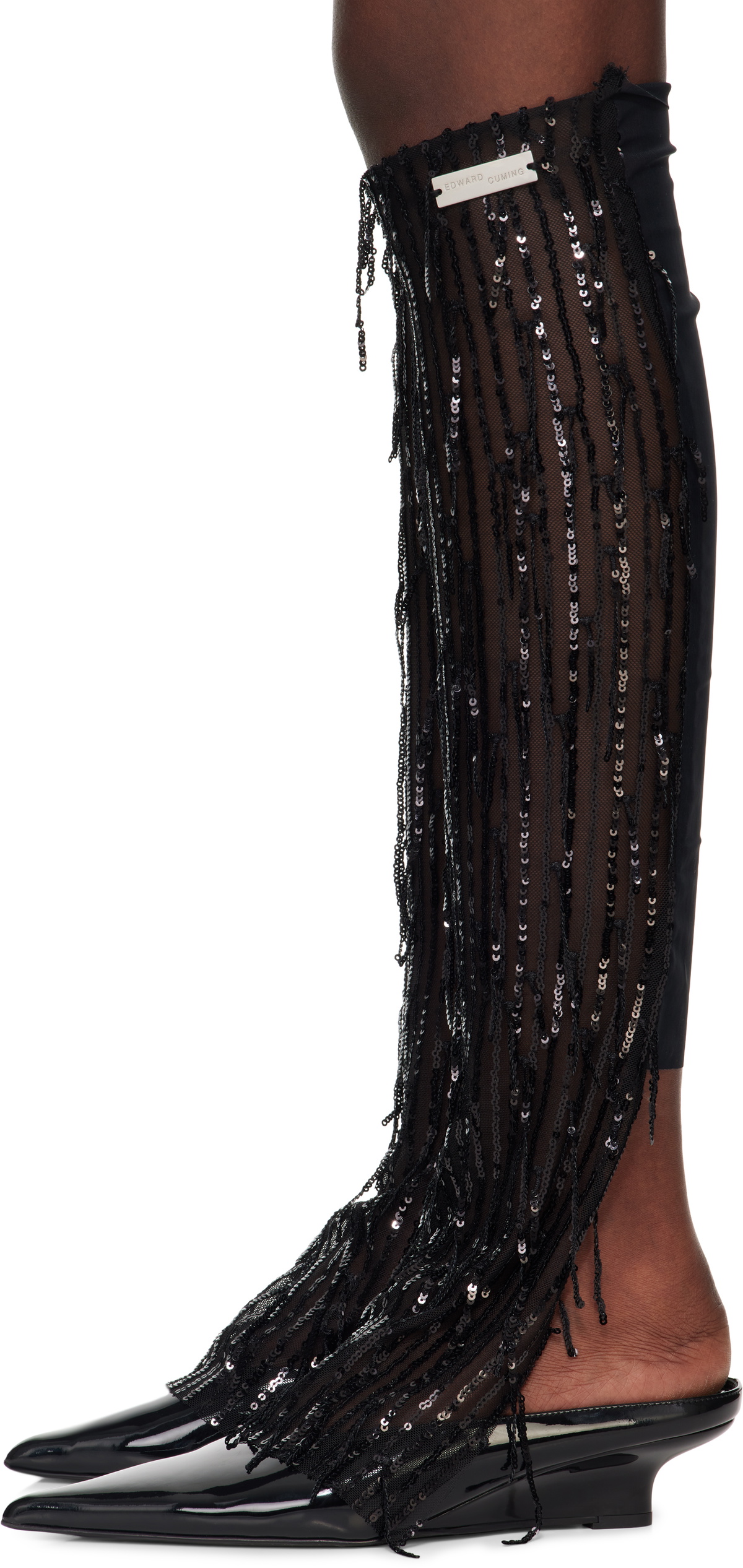 Edward Cuming Black Swinging Sequin Mesh Dripping Leg Warmers Edward Cuming