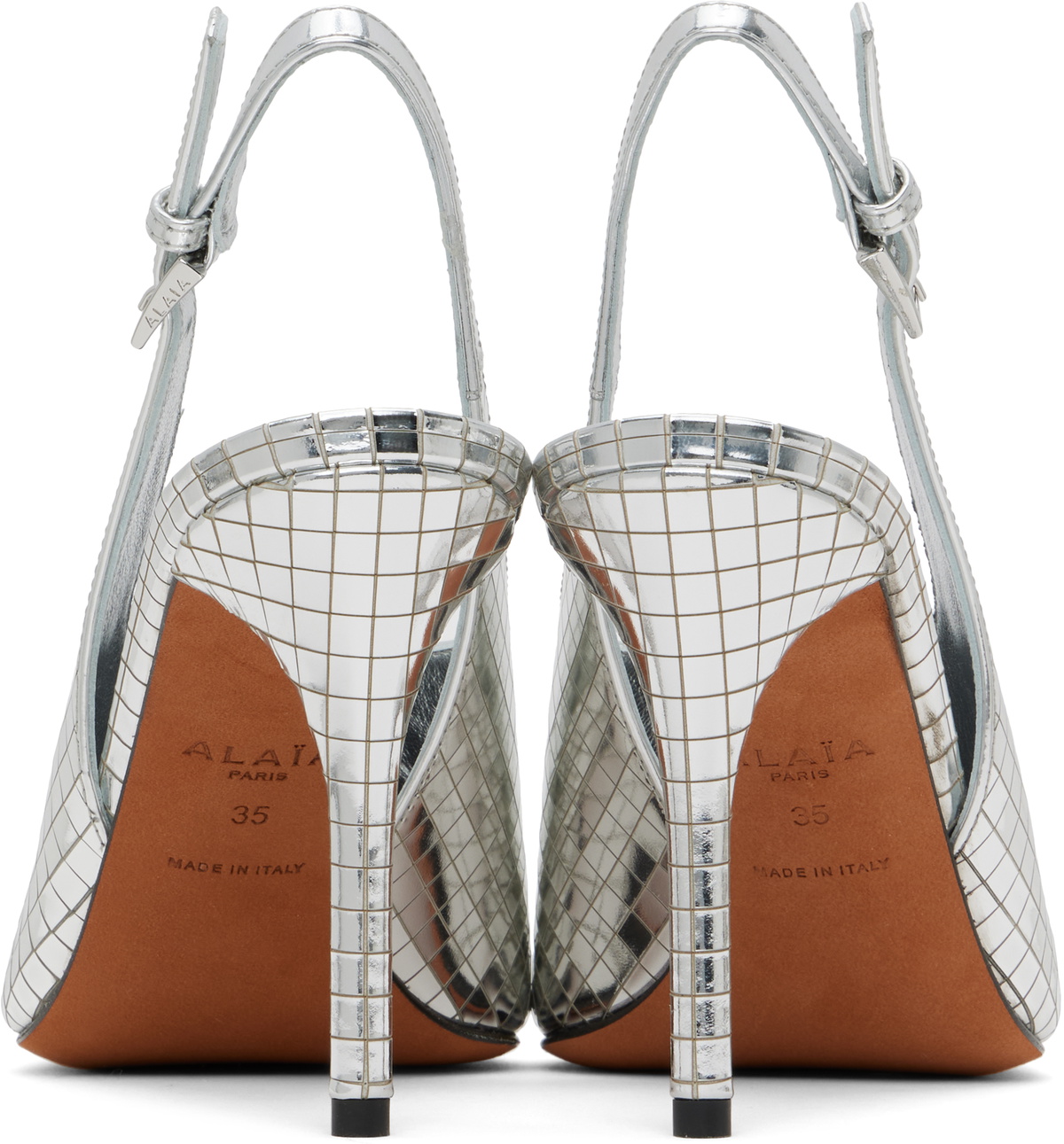 ALAÏA Silver Art Deco Slingback Heels ALAÏA