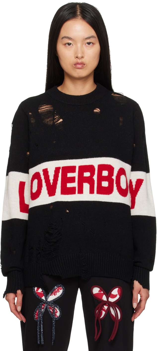 Charles Jeffrey LOVERBOY Black Distressed 'Loverboy' Logo Sweater ...