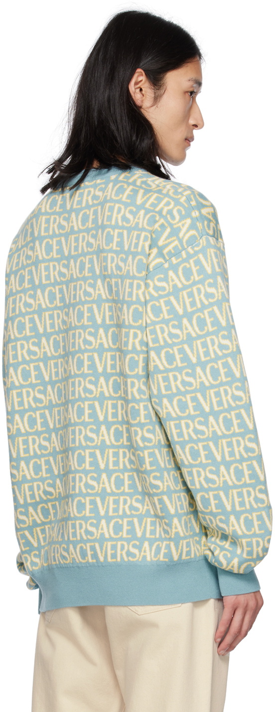Versace Blue & Yellow Allover Sweater Versace