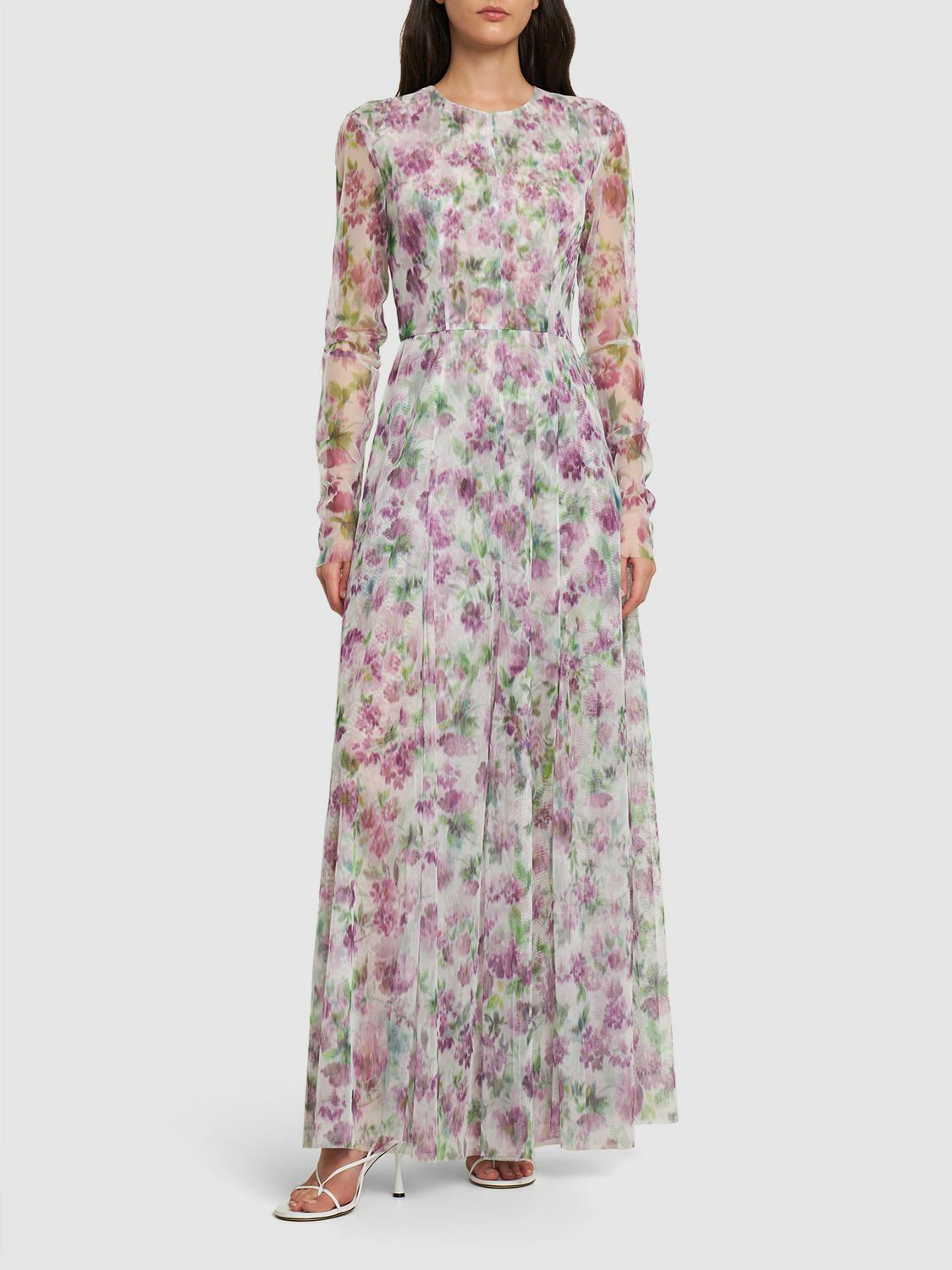 PHILOSOPHY DI LORENZO SERAFINI Printed Tulle Long Dress Philosophy di ...