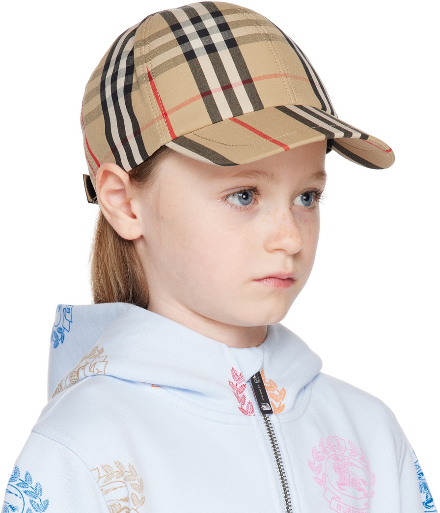 Burberry Kids Beige Vintage Check & Icon Stripe Cap Burberry