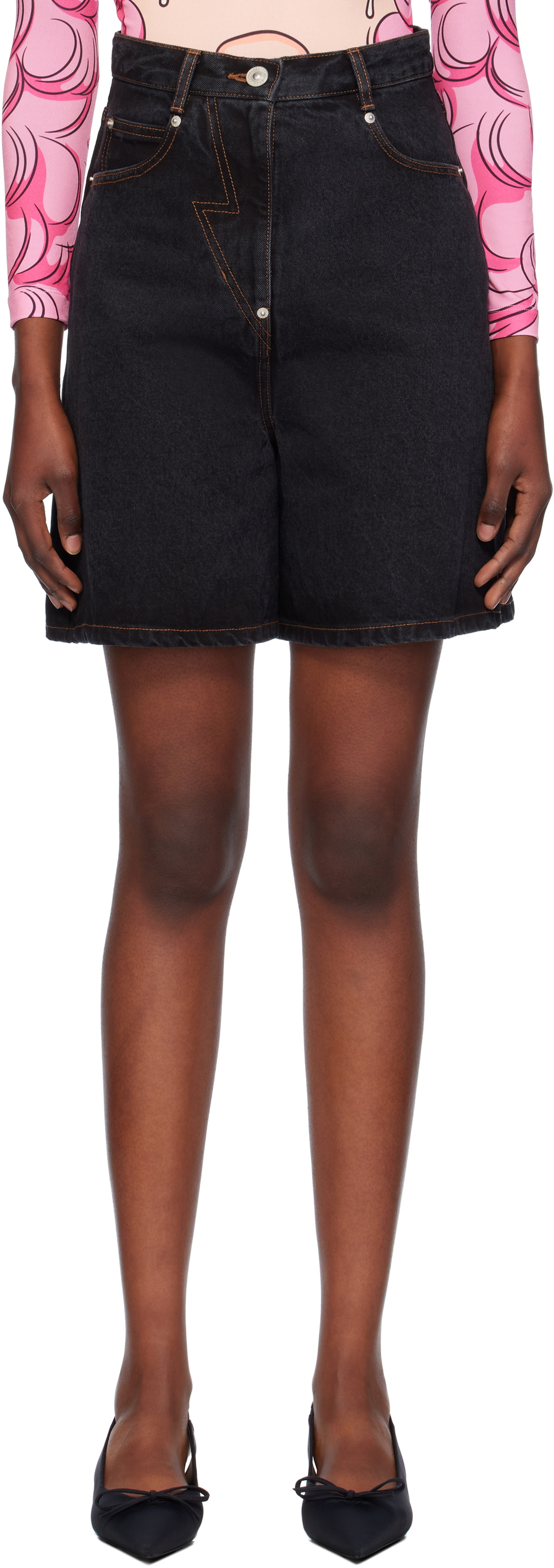 Pushbutton Navy Five-Pocket Denim Midi Skort Pushbutton