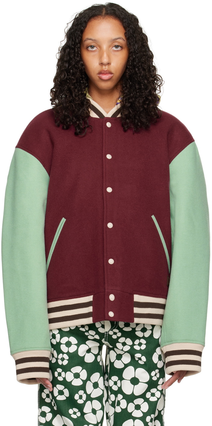 Acne Studios Burgundy Colorblocked Bomber Jacket Acne Studios