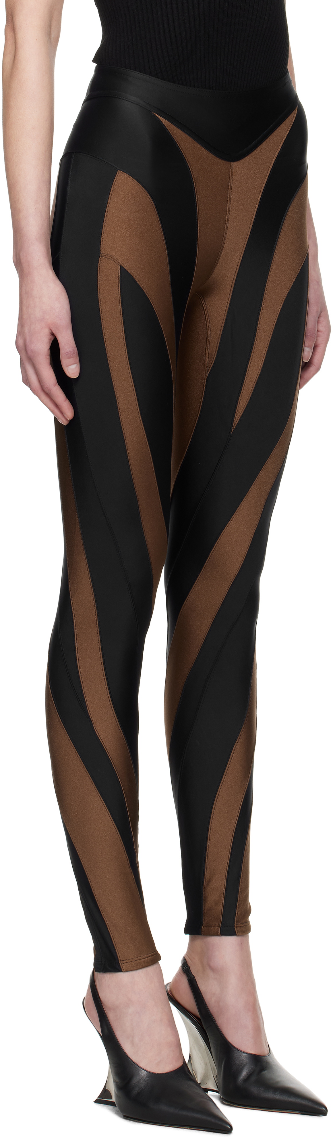 Mugler Brown & Black Shiny Lycra Leggings Mugler