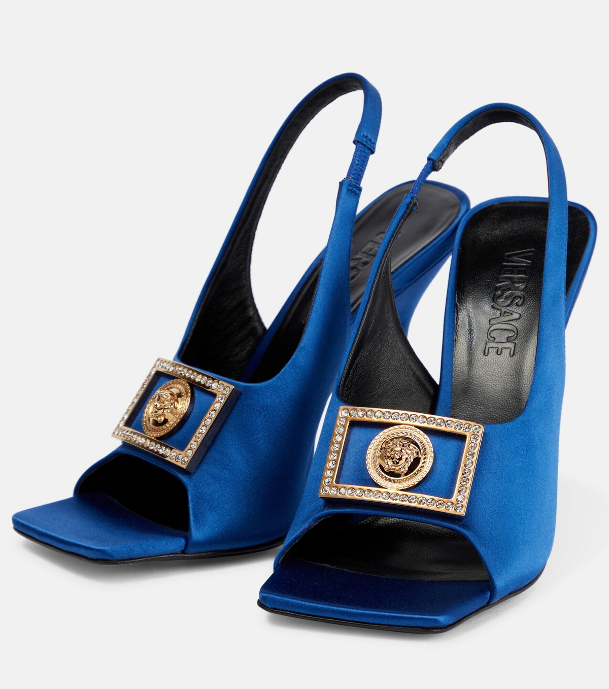 Versace - Medusa satin slingback sandals Versace