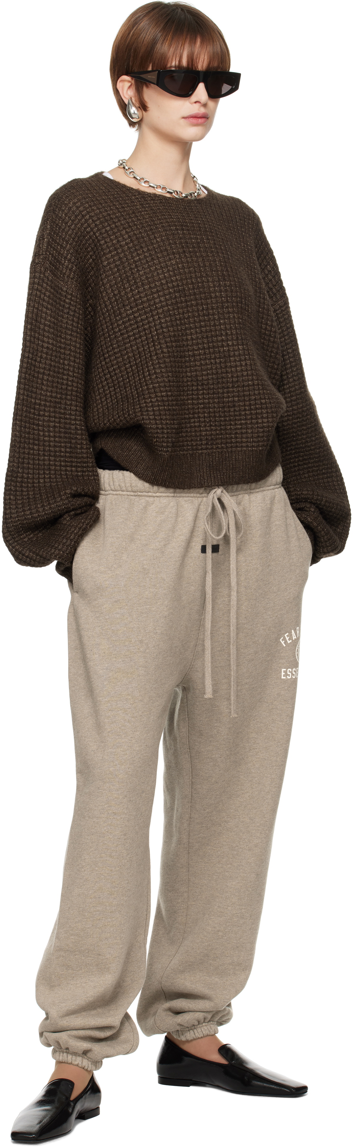 Fear of God ESSENTIALS Brown Heavy Waffle Cropped Sweater Fear Of God ...