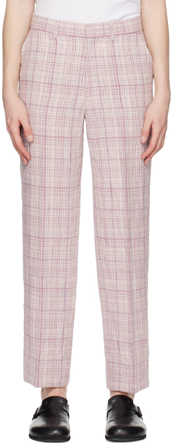 AURALEE Pink & White Check Trousers Auralee