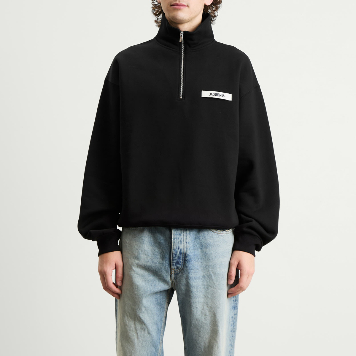 Jacquemus Men's Grosgrain Zip Sweat in Black Jacquemus