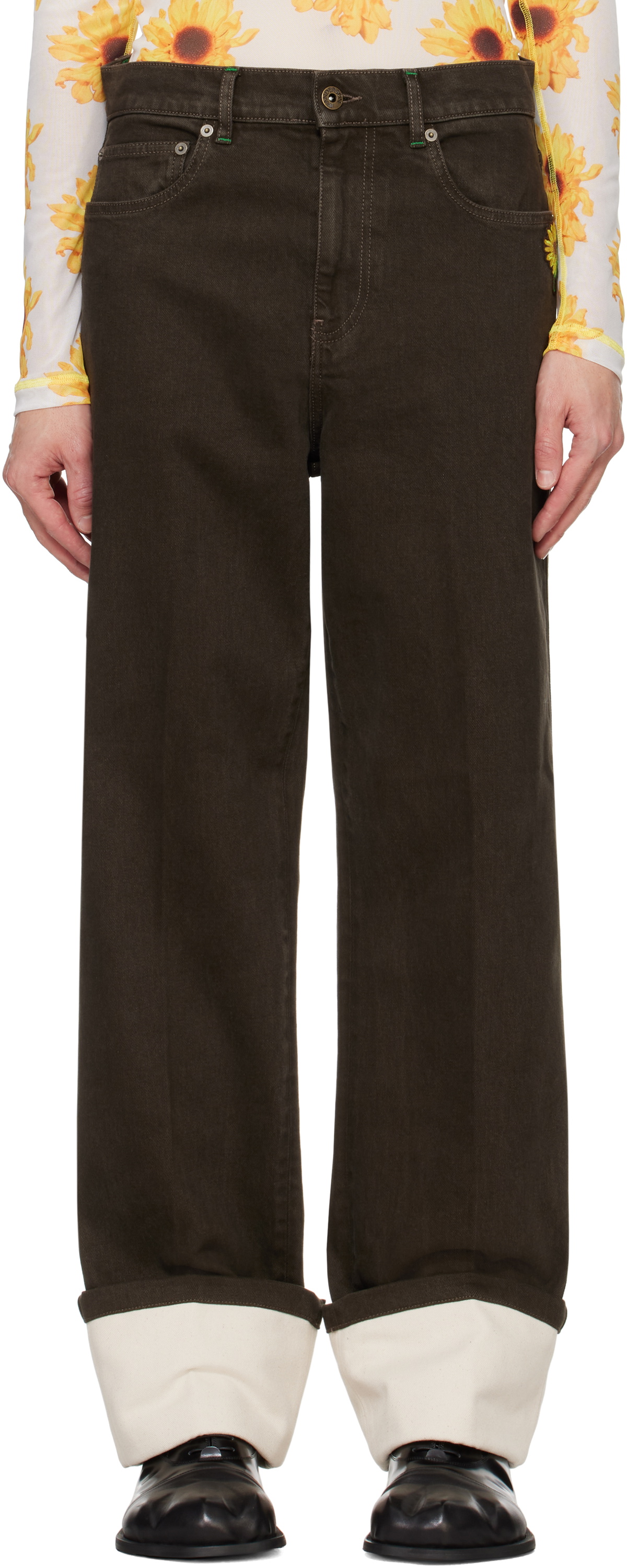 JW Anderson Brown Contrast Turn-Up Jeans JW Anderson