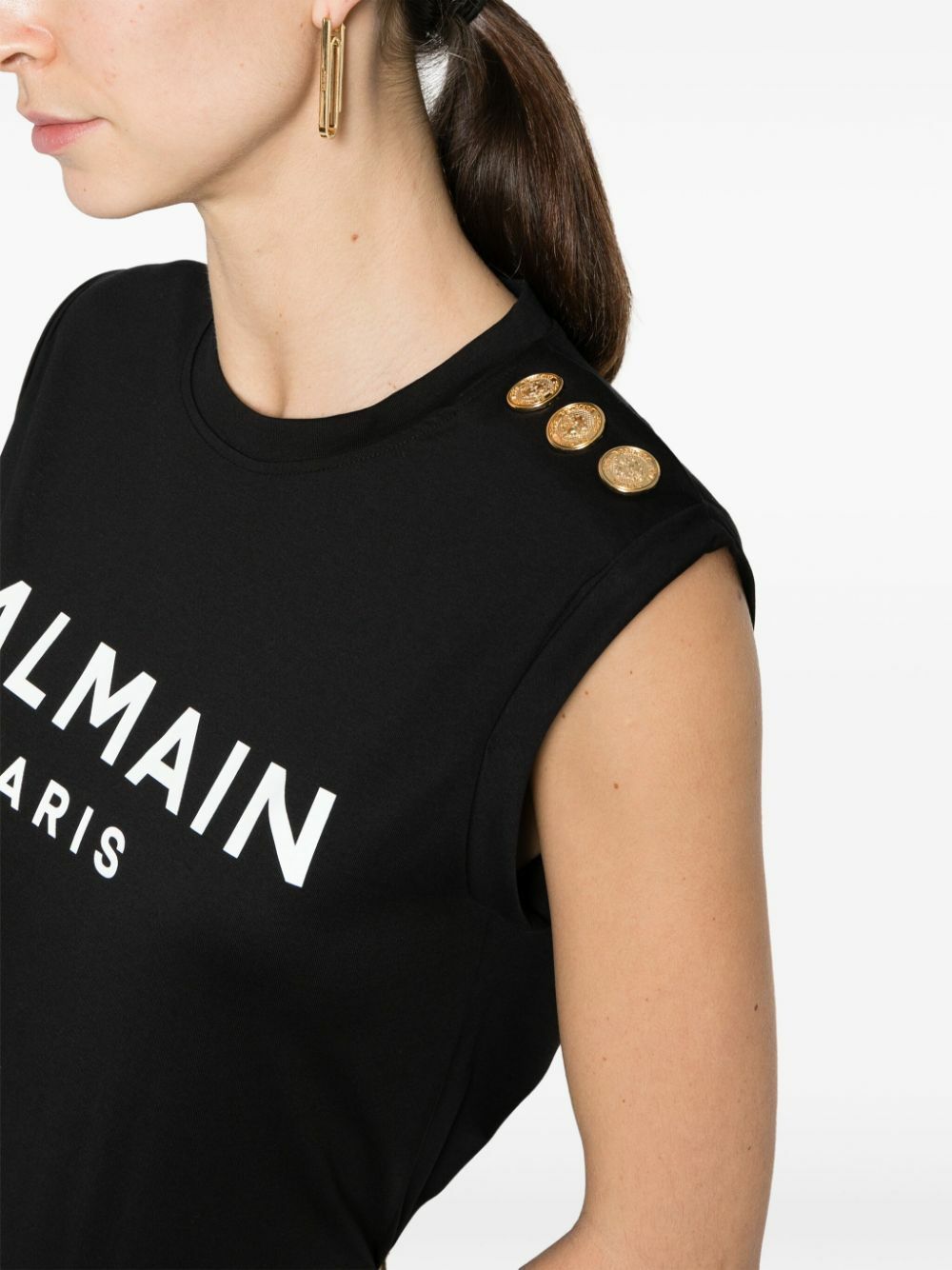 BALMAIN - Logo Organic Cotton Sleeveless Top Balmain