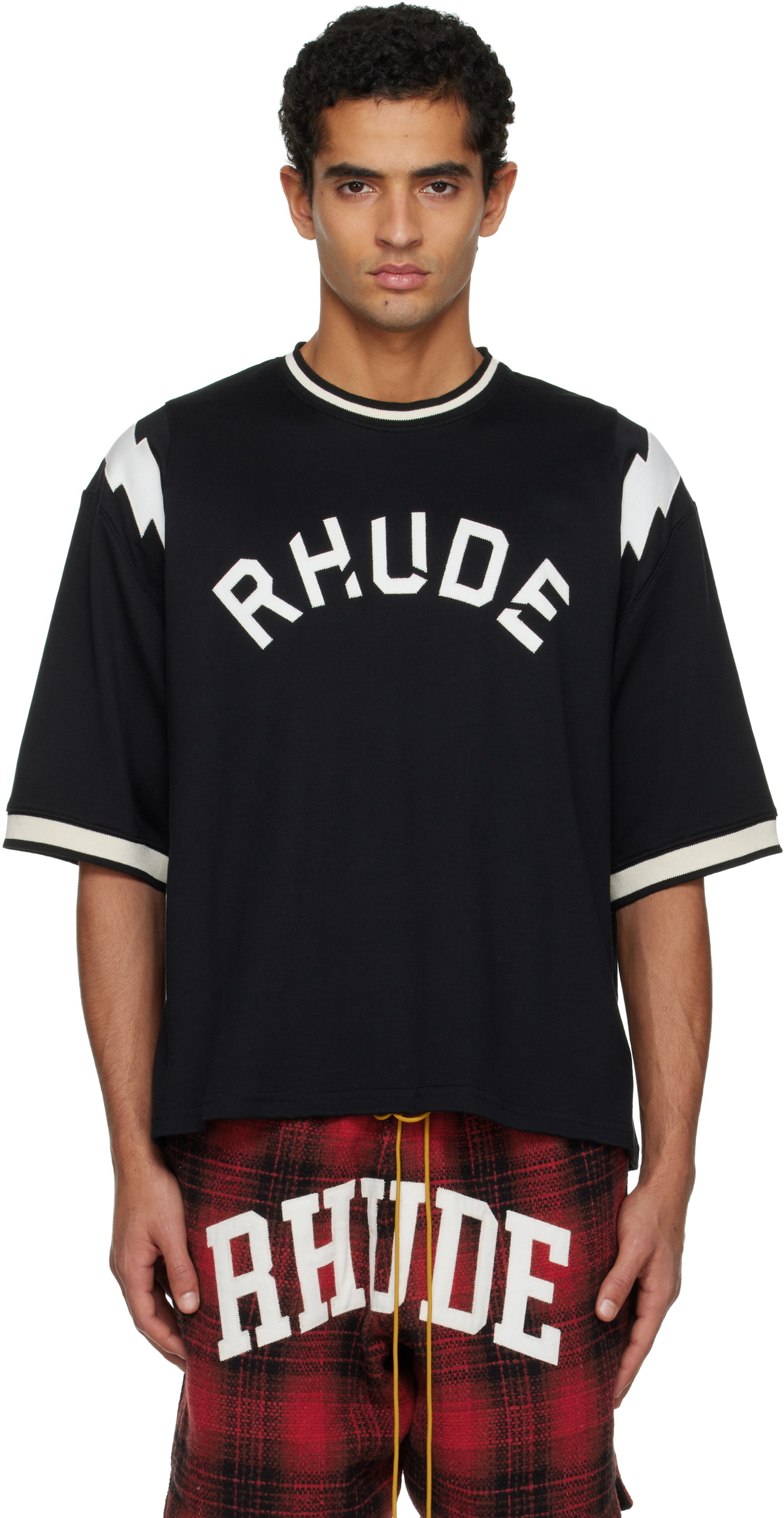Rhude Black 'Rhude' Lightning Ringer Jersey T-shirt Rhude