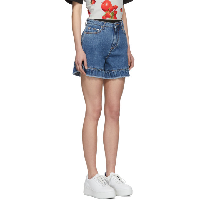 MSGM Blue Denim Ruffled Shorts MSGM