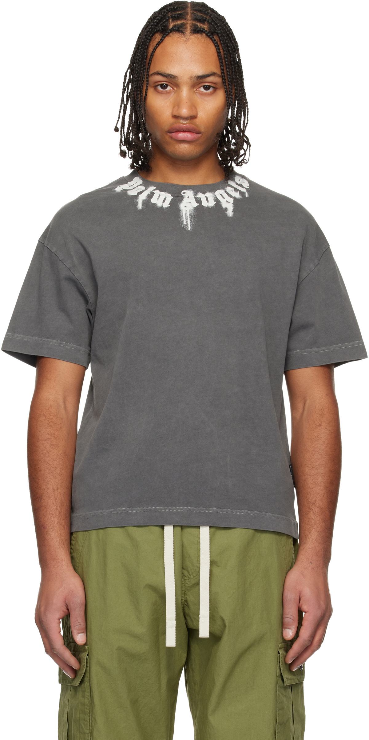 Palm Angels Gray Neck Logo Regular T-shirt Palm Angels
