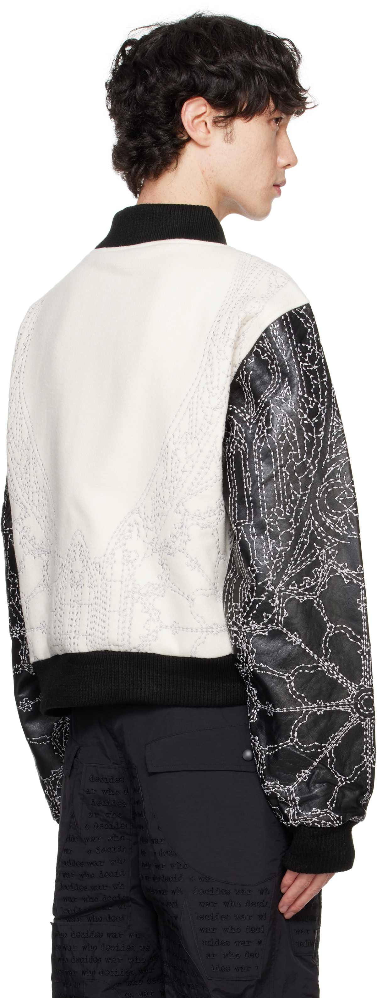 Who Decides War White & Black Notre Dame Varsity Leather Bomber Jacket ...