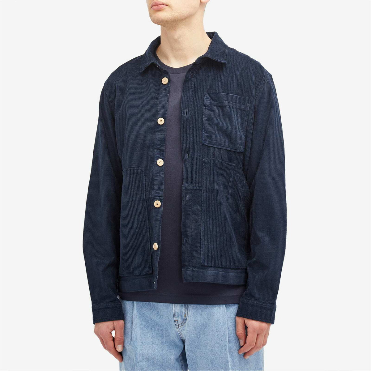 Folk Men's Worker Jacket in Navy Cord Mix Folk