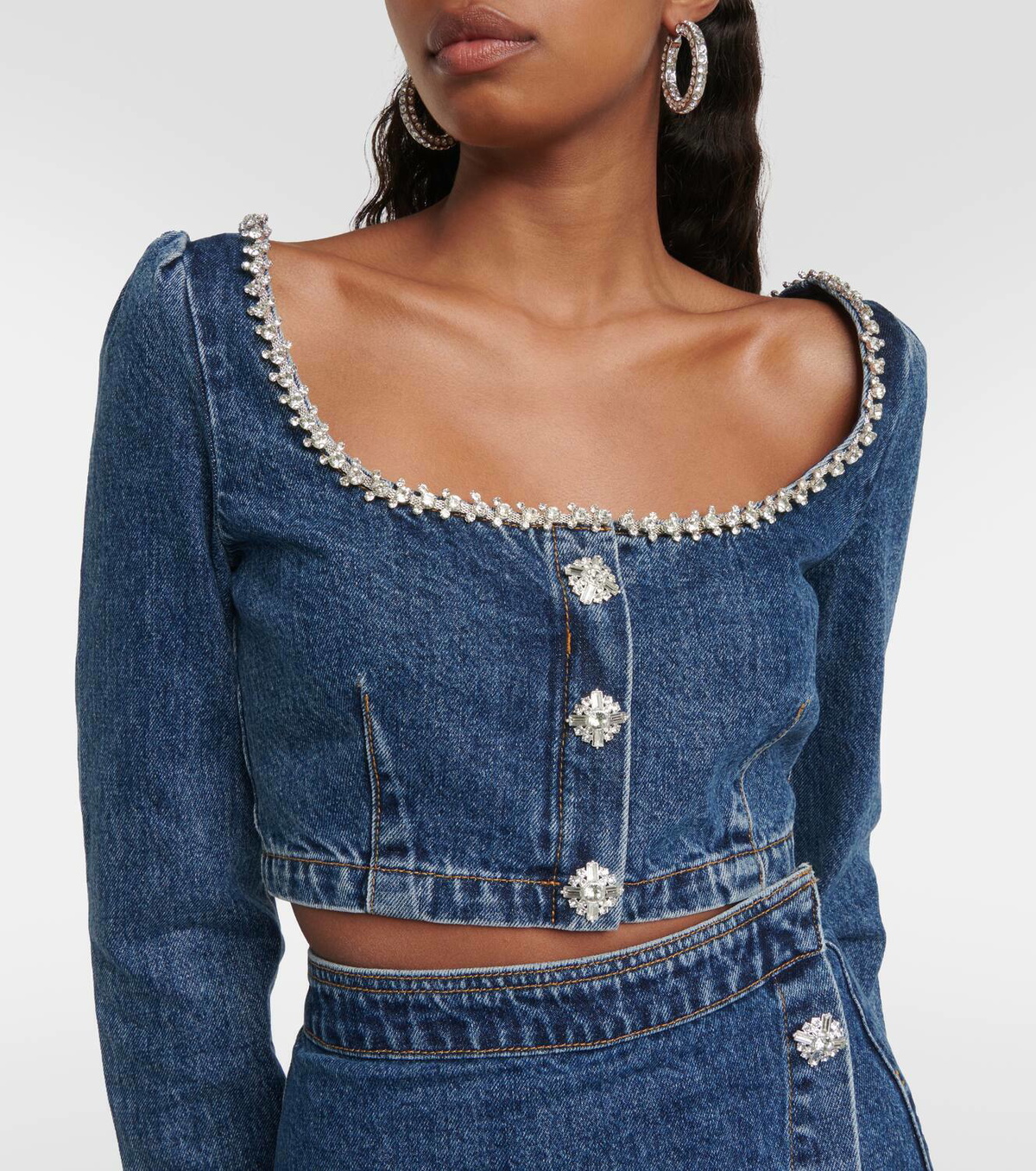 Self-Portrait Embellished cropped denim top Self-Portrait