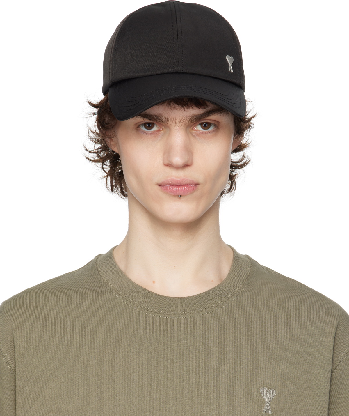 AMI Paris Black Twill Ami de Coeur Stud Cap AMI