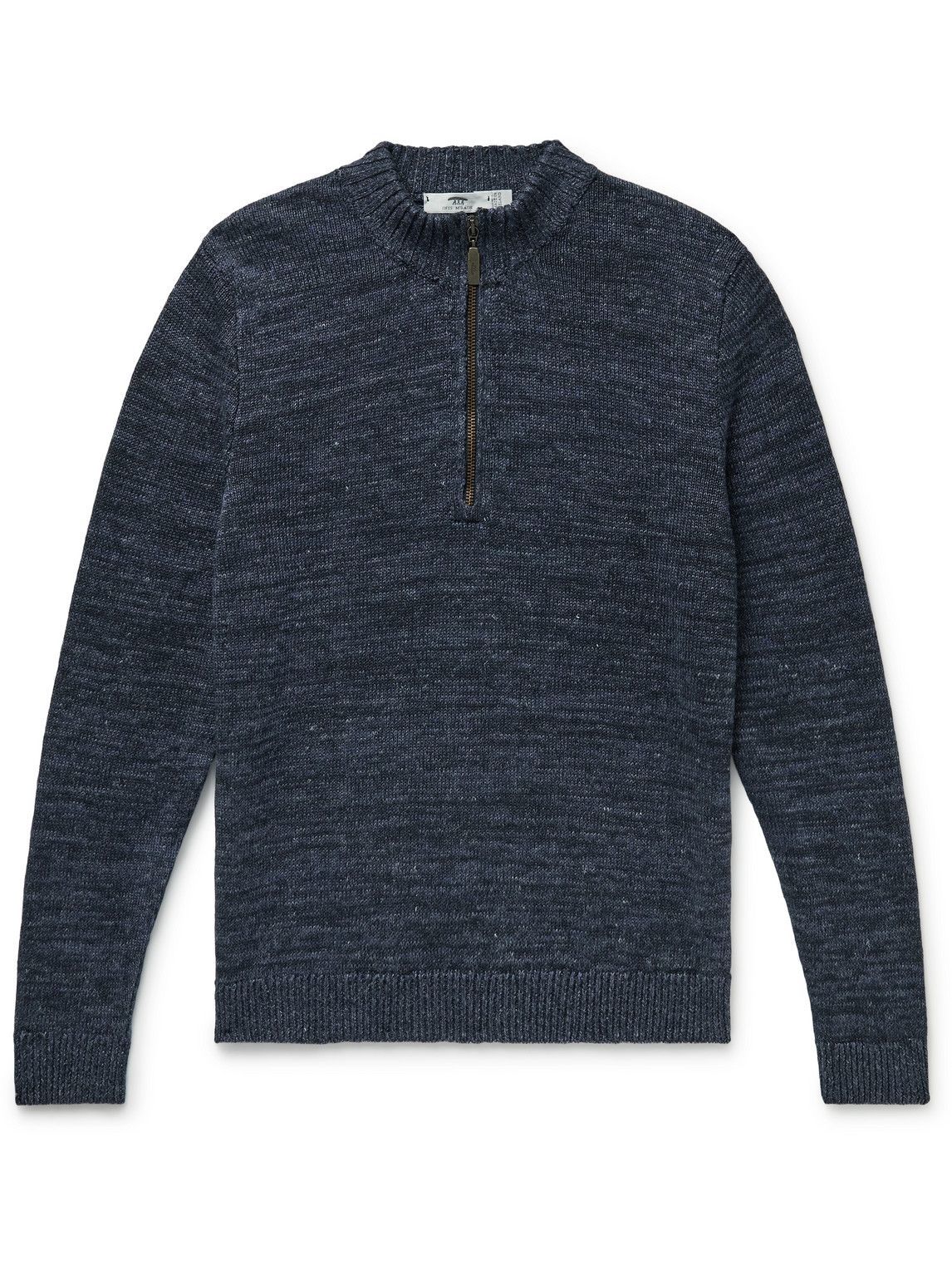 Inis Meáin - Donegal Linen Half-Zip Sweater - Blue Inis Meáin