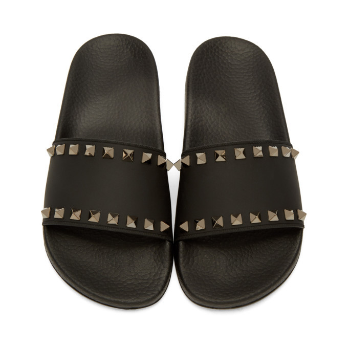 Valentino Black Valentino Garavani Rockstud Pool Slides Valentino Garavani
