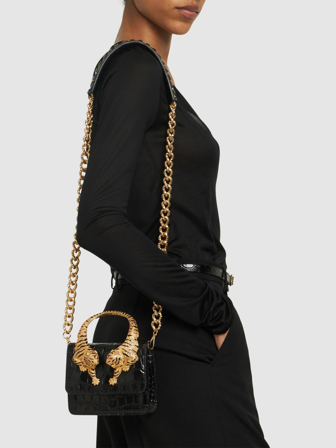 ROBERTO CAVALLI Small Roar Croc Embossed Bag Roberto Cavalli ROBERTO CAVALLI Small Roar Croc Embossed Bag Roberto Cavalli