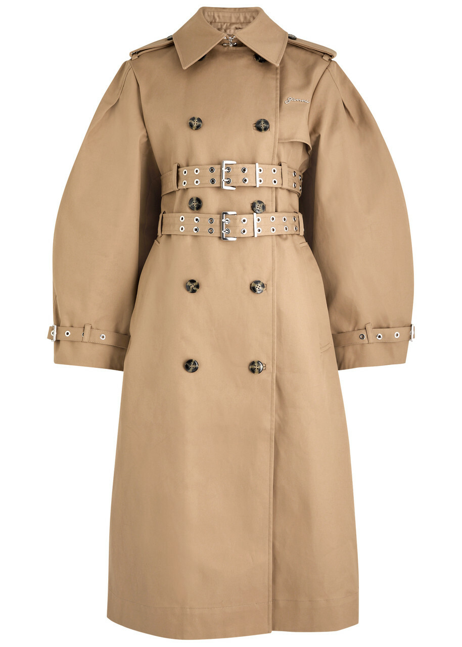Ganni Belted Cotton Trench Coat Beige GANNI