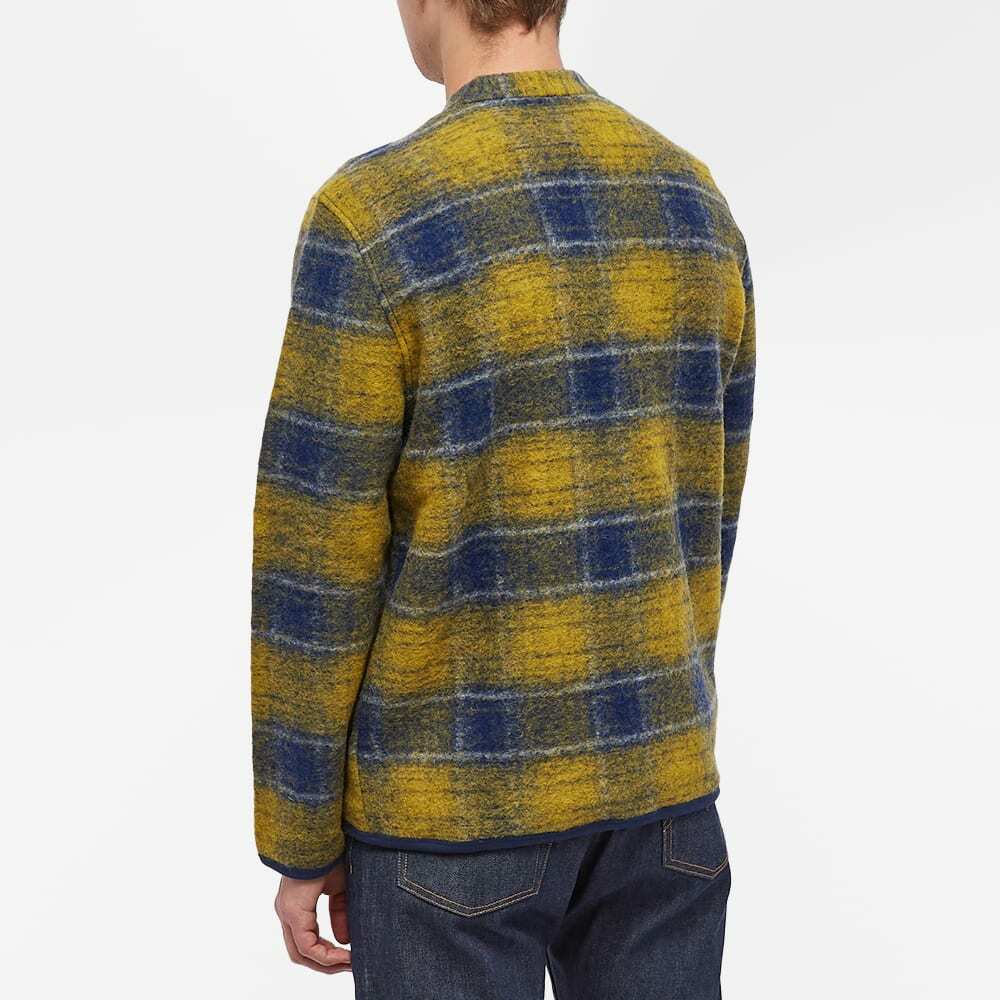 Universal Works Men's Check Wool Fleece Cardigan in Yellow/Blue ...