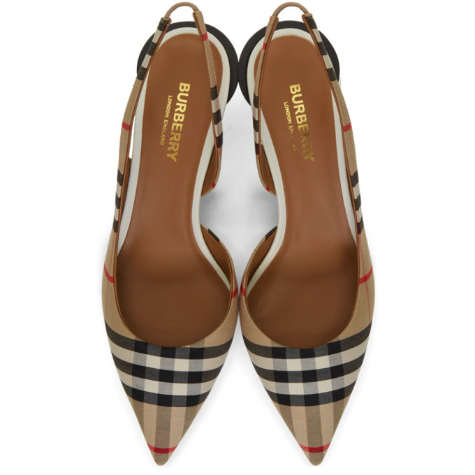Burberry Beige Vintage Check Slingback Heels Burberry