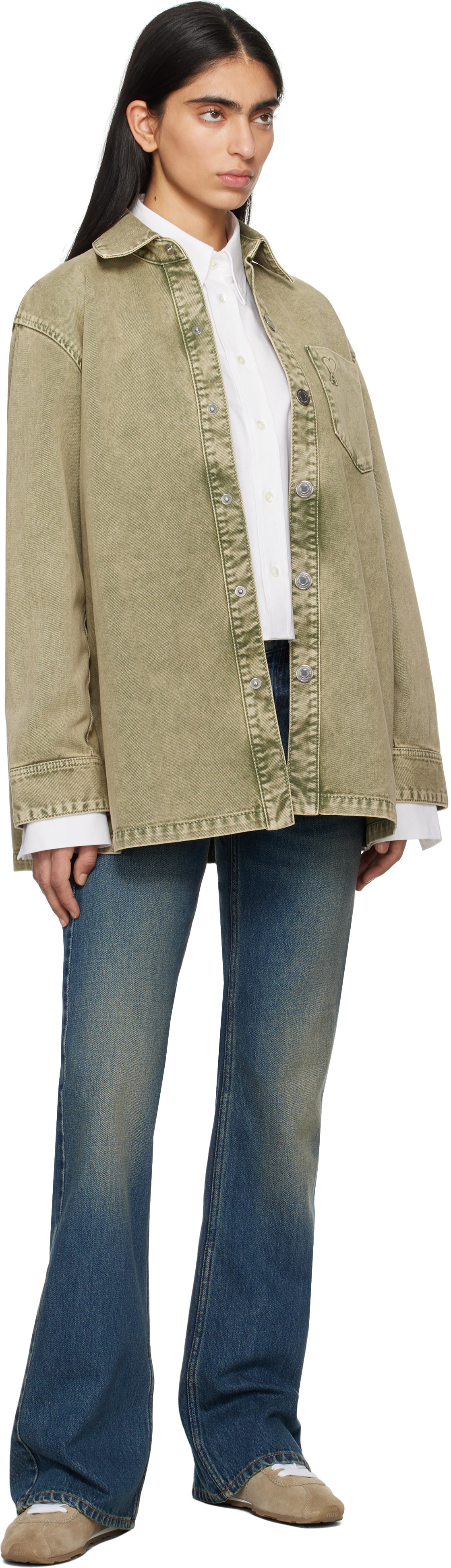 AMI Paris Green Cotton Ami de Coeur Denim Overshirt AMI