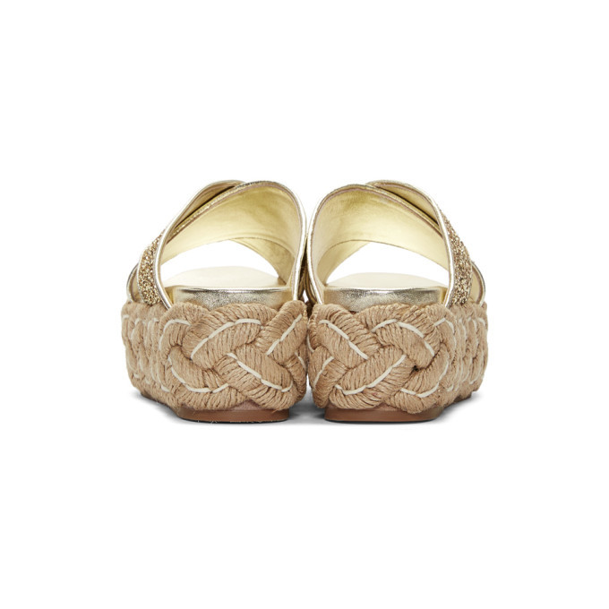 Miu Miu Gold Glitter Criss Cross Raffla Platform Sandals Miu Miu