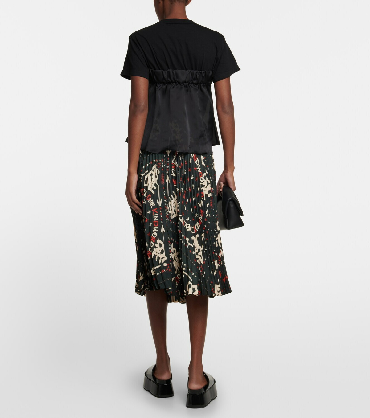 Sacai - Paneled satin and cotton T-shirt Sacai