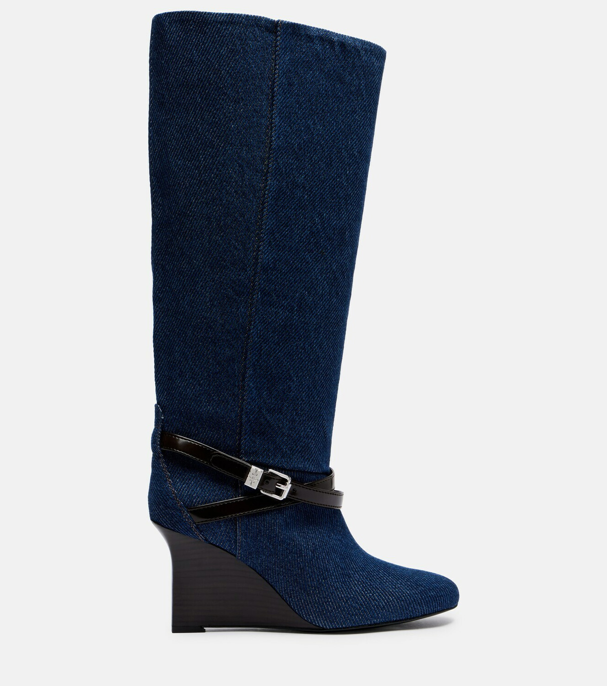 Ganni Kat denim knee-high wedge boots GANNI