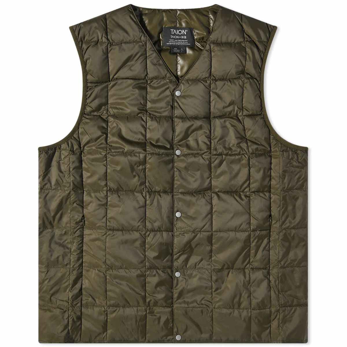 Taion Men's V-Neck Down Vest in Dark Olive Taion Extra