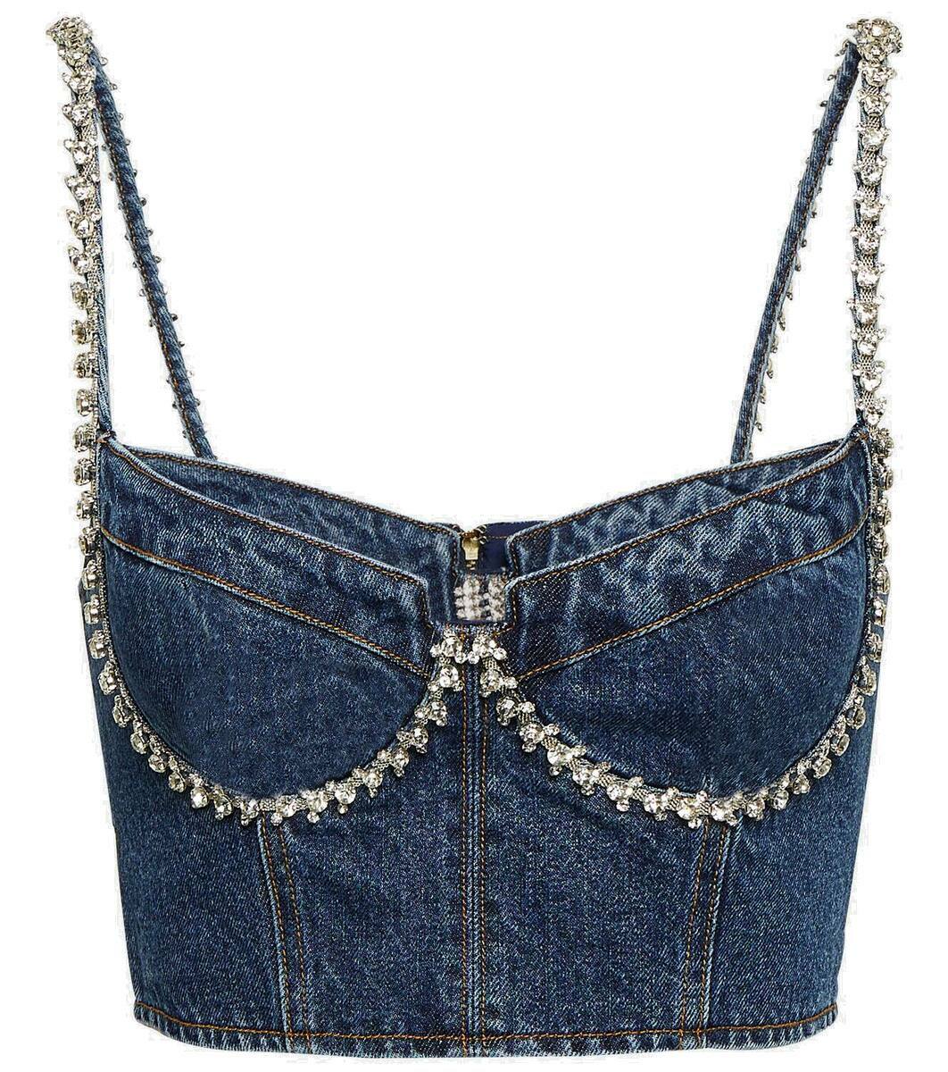 Self-Portrait Embellished cropped denim bustier Self-Portrait