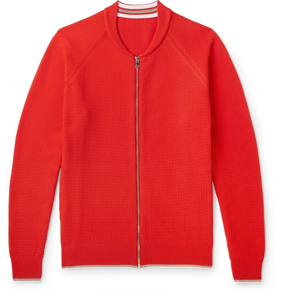 Mr P. - Contrast-Tipped Waffle-Knit Bomber Jacket - Men - Red Mr P.