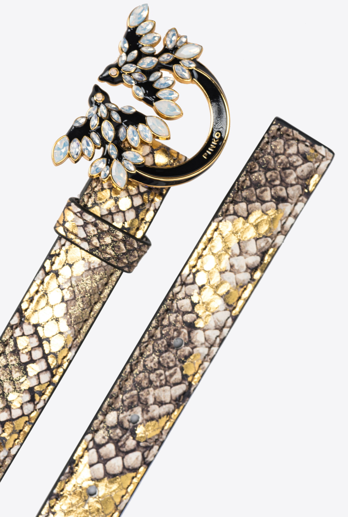 Pinko Pinko Galleria Thin 2cm Laminated Reptile Print Belt With Love ...