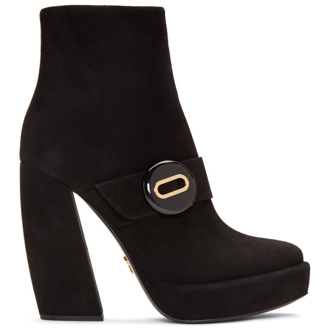 Prada Black Suede Button Boots Prada