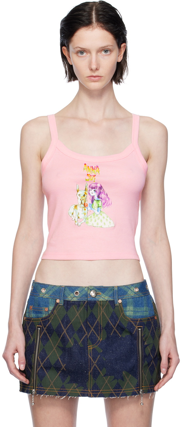 Anna Sui Pink Graphic Tank Top Anna Sui