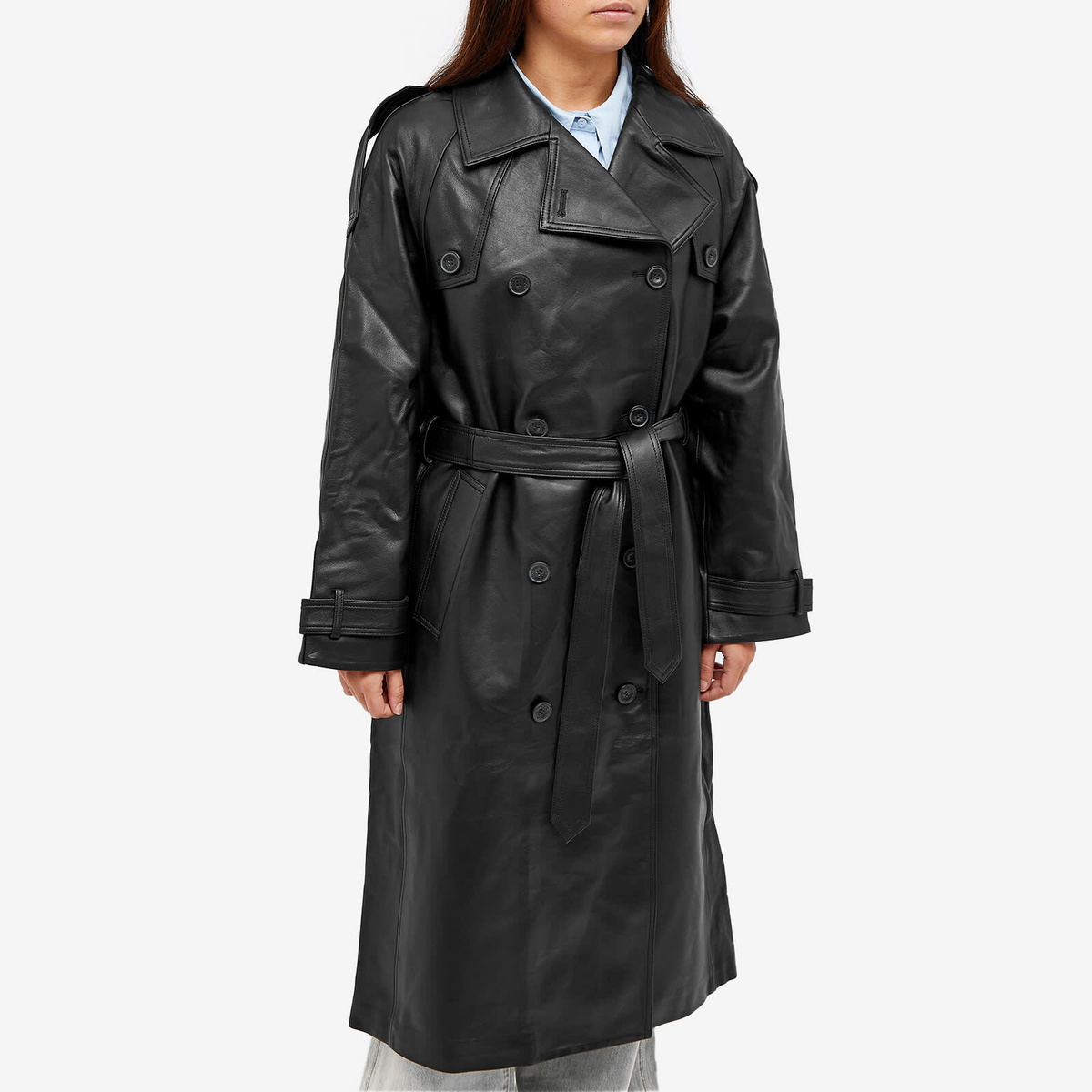 Meotine Women's Bobby Leather Trench Coat in Black Meotine