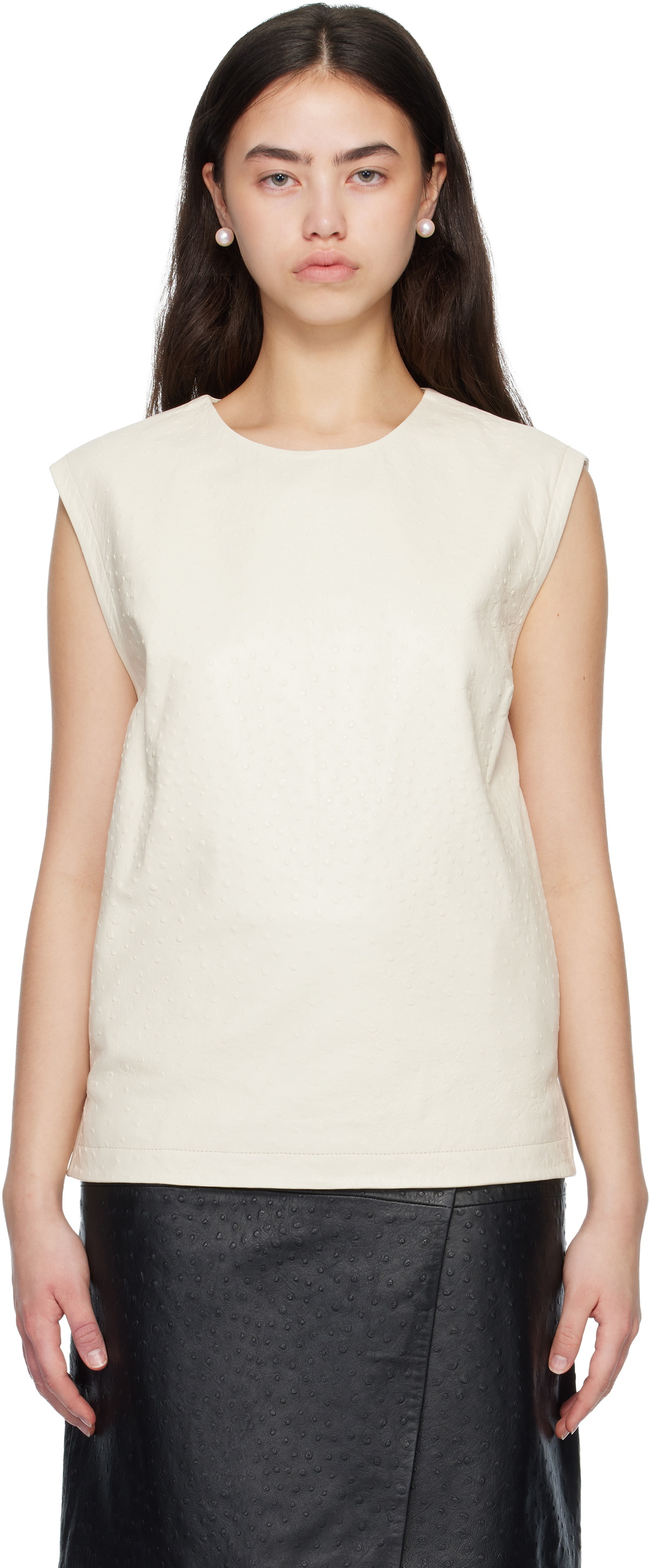 Loulou de Saison Off-White FIZA Ostrich-Effect Leather Blouse Loulou Studio