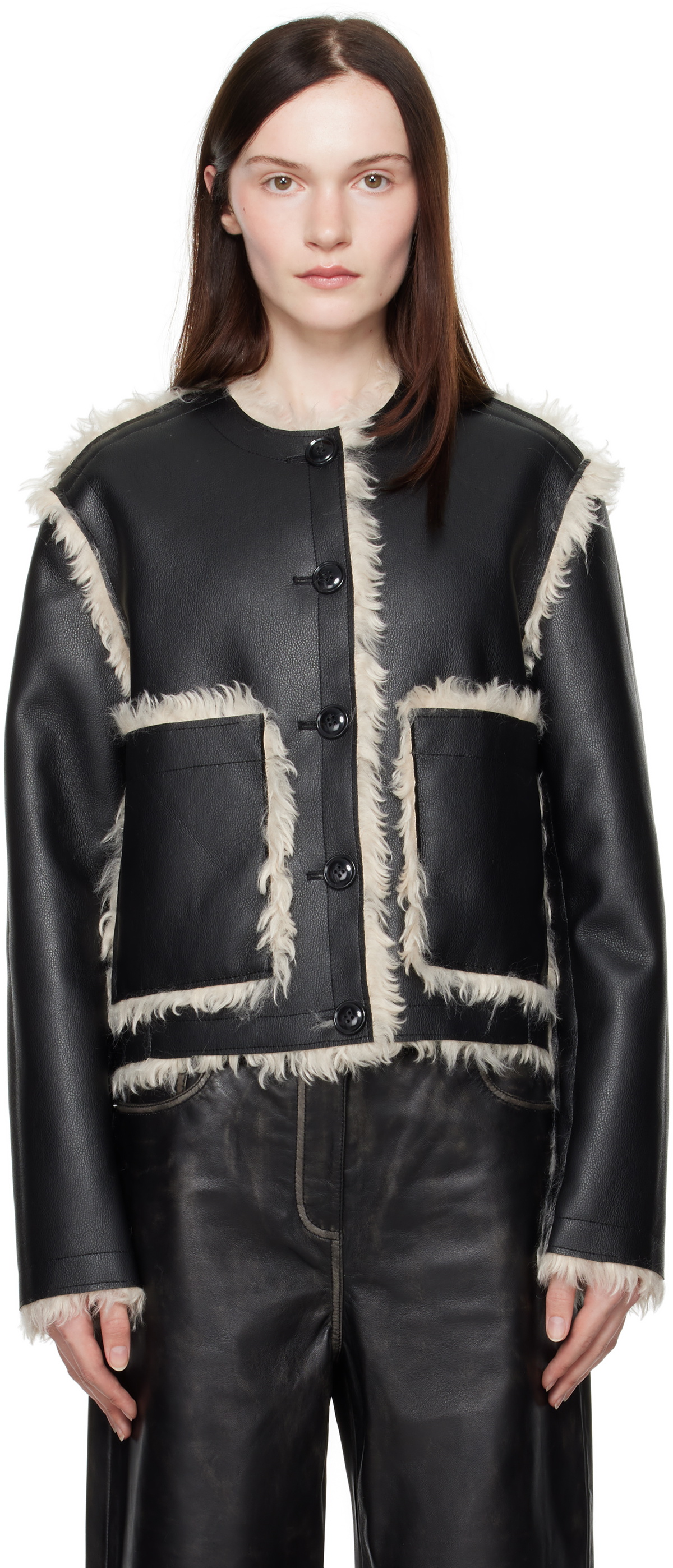 Stand Studio Black Lucine Reversible Faux-Leather Jacket Stand Studio