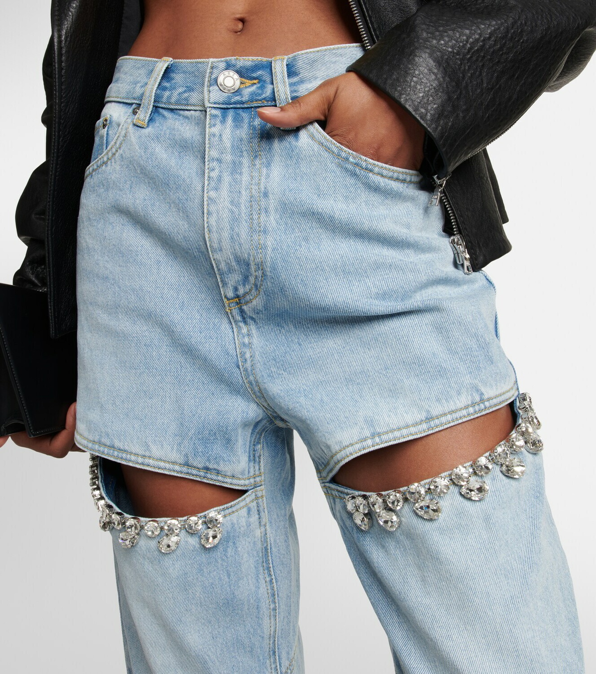 Area - Embellished cut-out denim jeans AREA