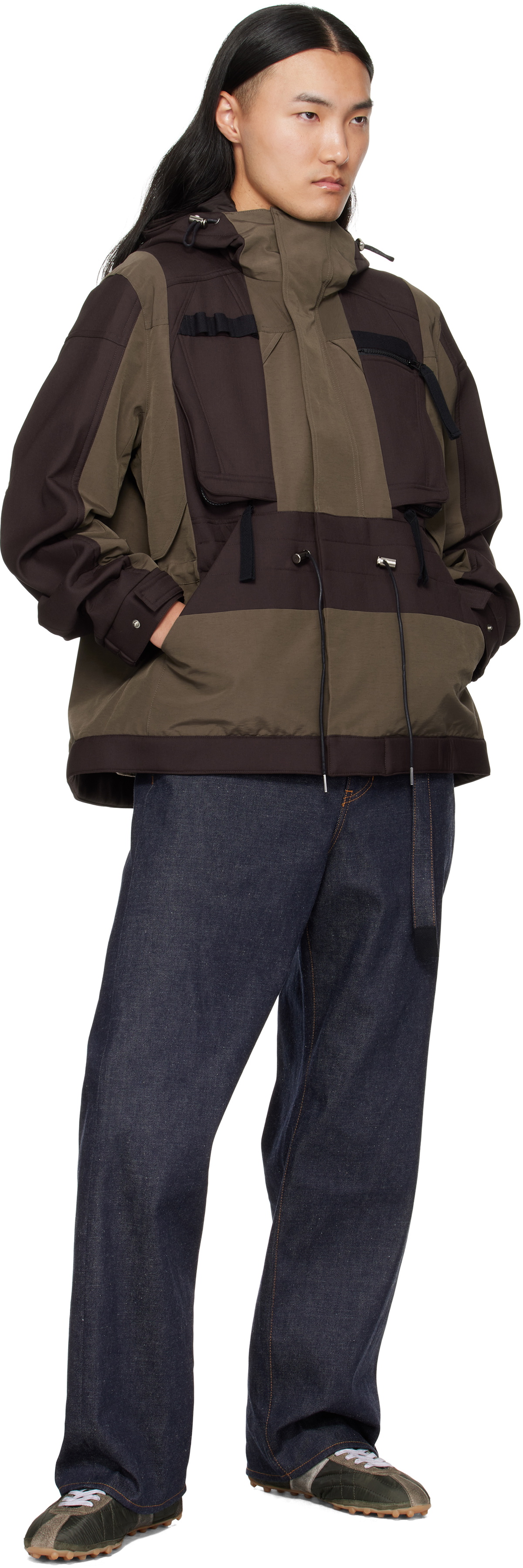sacai Brown & Khaki Suiting Bonding Grosgrain Jacket Sacai