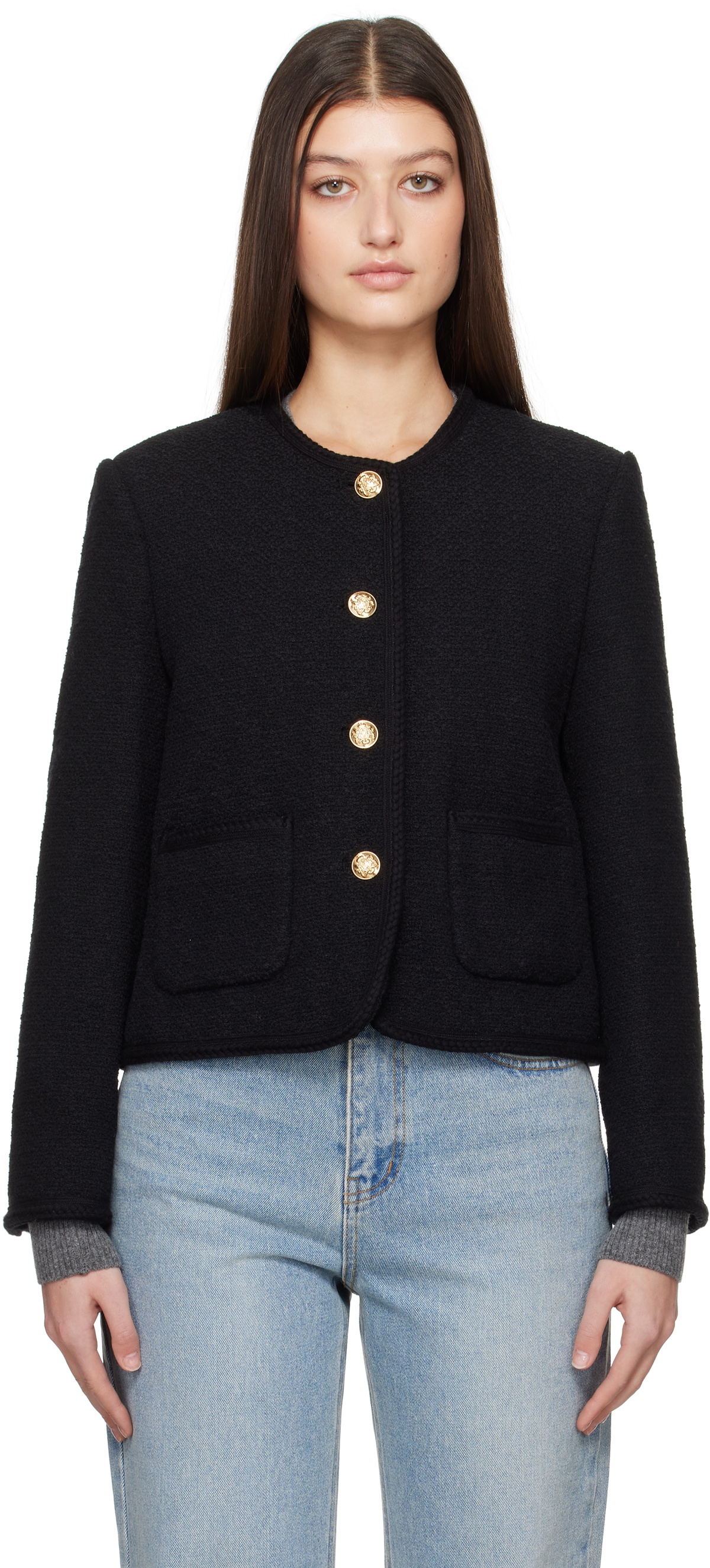 Dunst Black Classic Boucle Tweed Jacket Dunst