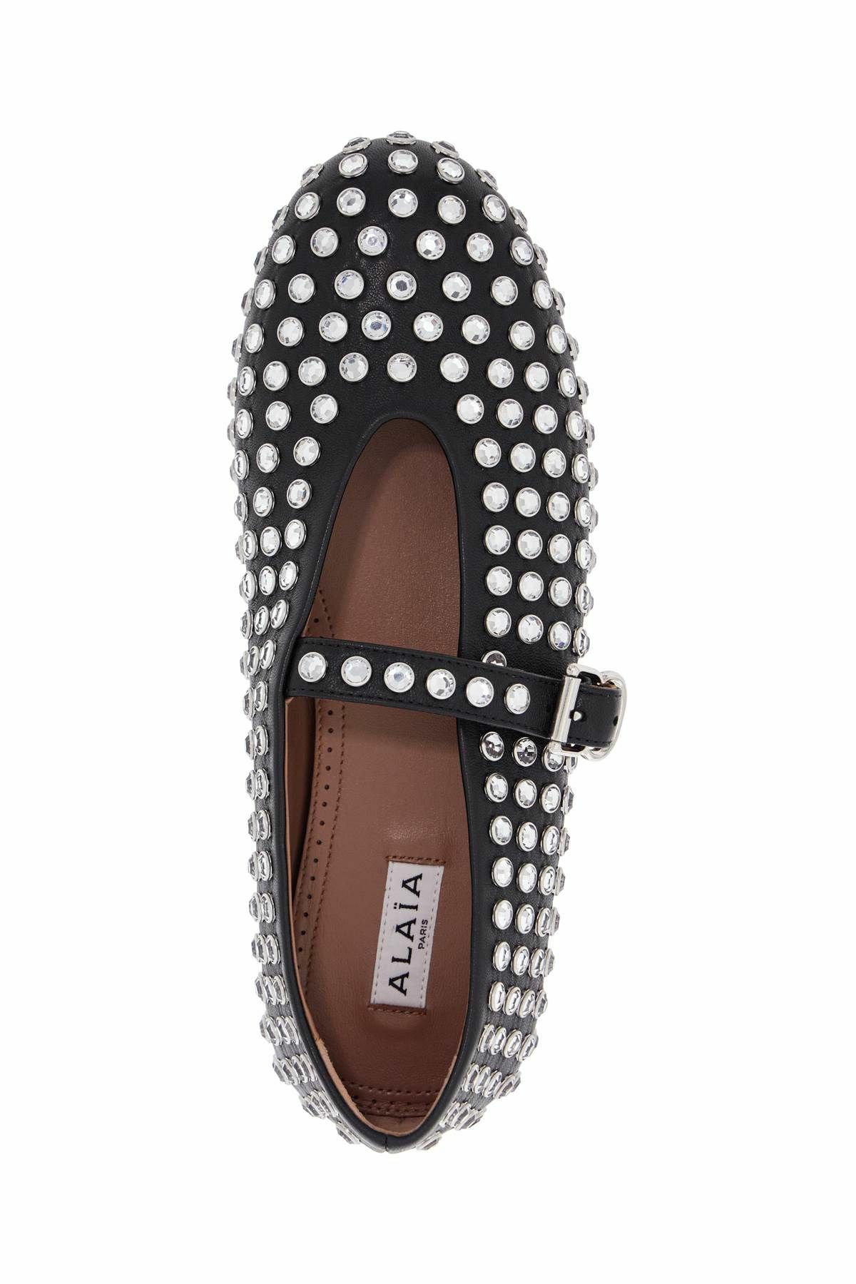 ALAIA leather ballet flats with rhinestones Black ALAÏA