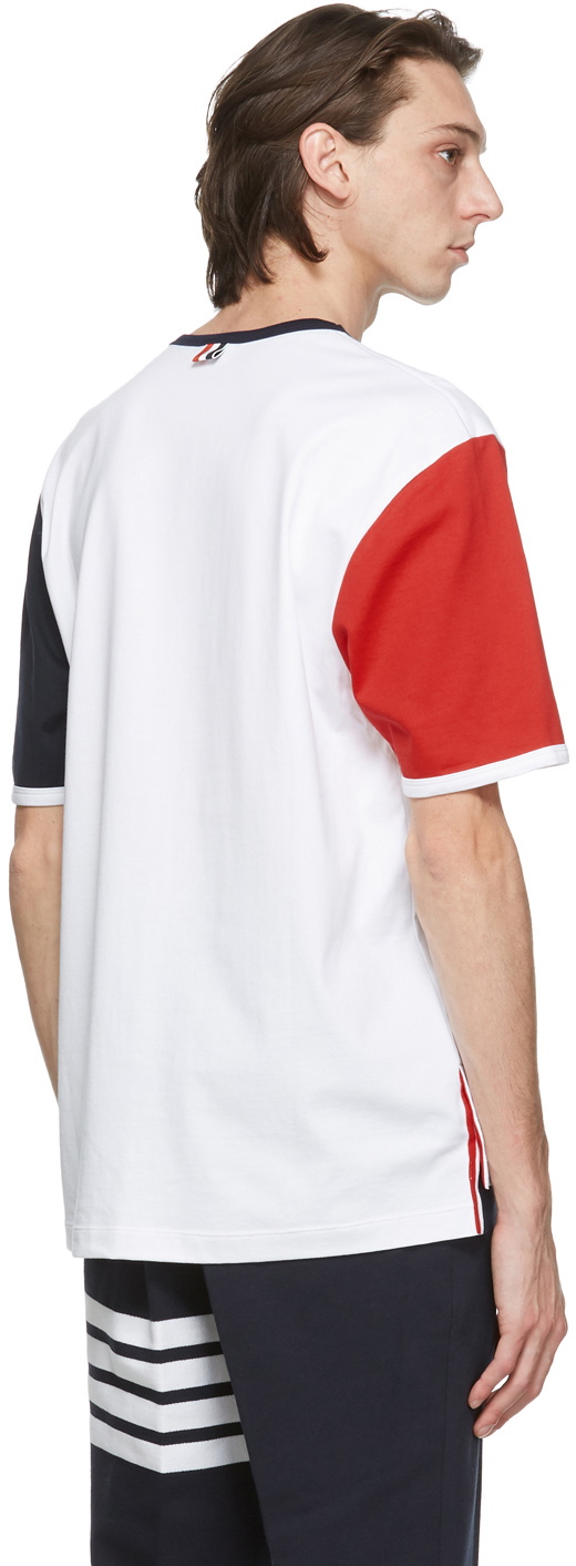 Thom Browne White Contrast Sleeve Ringer T-Shirt Thom Browne